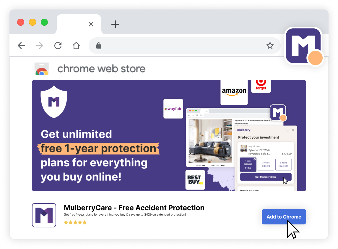 Mulberry Browser Extension | Free Product Protection & Insurance Savings